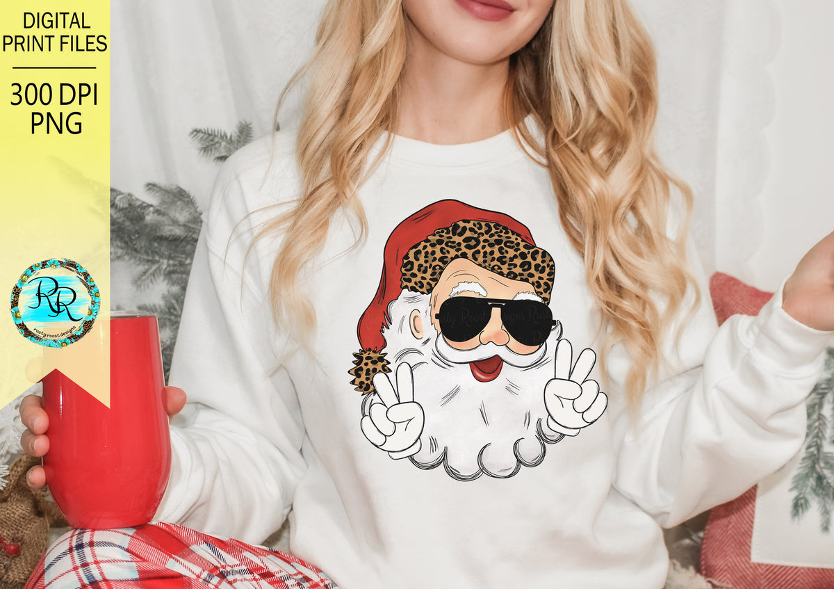 Santa peace sign PNG, Christmas sublimation designs, Santa sunglasses ...